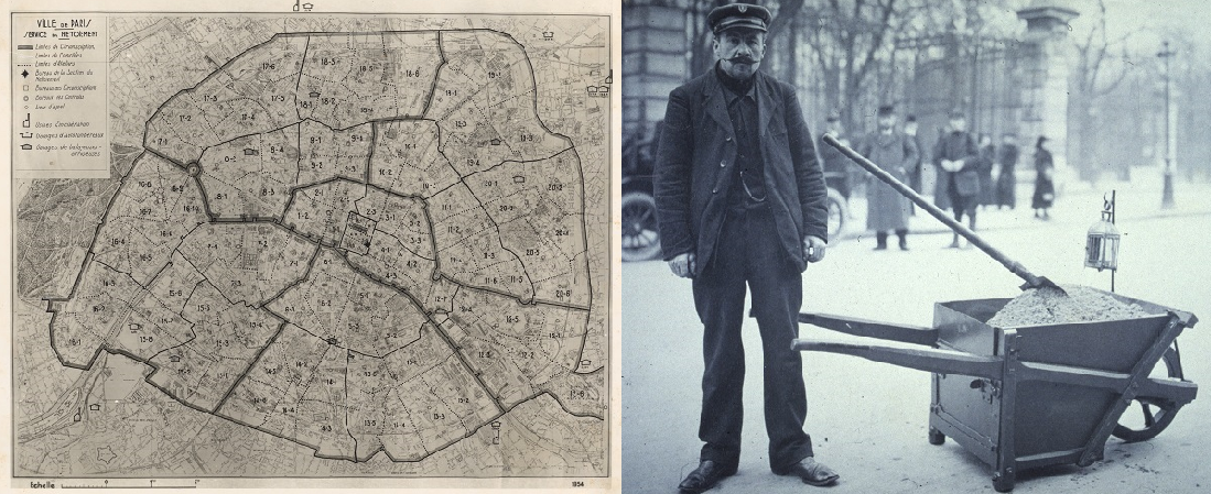 33. 33b. 1922, Cantonnier avec une brouette crottineuse, et Plan de la ...